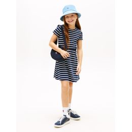Skaterkleid Tommy Hilfiger "ESSENTIAL PUNTO SKATER DRESS SS", M&auml;dchen, Gr. 6 (116), N-Gr, schwarz night navy stripes, Web, Obermaterial: 72% Polyester, 23% Modal, 5% Elasthan, gestreift, regular fit kniefrei, Rundhals, eingesetzt abgesteppte Kante, Kleider, Kinder bis 16 Jahre, regular fit