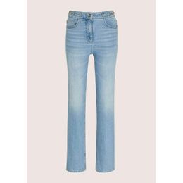 Madeleine Mode Regular-fit-Jeans MADELEINE "Jeans Straight-Leg-Jeans mit Formbund", Damen, Gr. 22, N + K Gr, blau, Obermaterial: 91% Baumwolle CO. 7% Elastomultiester ELE. 2% Elasthan EL., Jeans