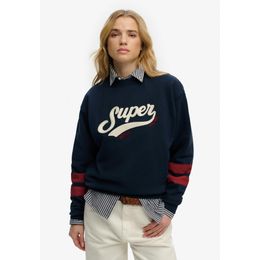 Sweatshirt Superdry "VARSITY SCRIPT LOOSE CREW", Damen, Gr. L, richest navy, Sweatware, Obermaterial: 100% Baumwolle, bedruckt, relaxed fit normal, Rundhals, Sweatshirts Sweatshirt