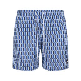 Badeshorts Urban Classics "Urban Classics Herren Pattern Swim Shorts", Herren, Gr. 3XL, US-Gr&ouml;&szlig;en, blau retro pattern, 100% Polyester, Badehosen Badeshorts