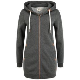 Sweatjacke oxmo "Sweatjacke OXVicky", Damen, Gr. XS, grau (dar grau m), Obermaterial: 80% Polyester PES. 20% Baumwolle CO., normal, ohne Ausschnitt, Sweatjacken Sweatjacke