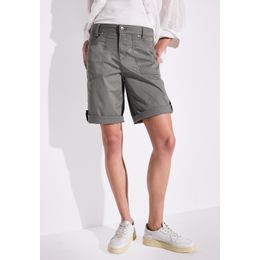 Bermudas Street One "Style Yulius", Damen, Gr. 40, N-Gr, grau (overcast grau), Web, Obermaterial: 98% Baumwolle, 2% Elasthan, unifarben, regular fit kniefrei, Hosen Bermudas, Sommerhose mit Turn-Up