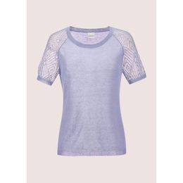 Madeleine Mode Longpullover MADELEINE "Pullover Rundhals-Pullover mit Ajour-Muster", Damen, Gr. 36/38, lila (hellamethyst), Obermaterial: 55% Polyacryl PAN. 25% Lyocell CLY. 10% Leinen LI. 10% Polyamid PA., Modern, normal, Pullover Longpullover