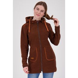 Strickmantel DEPROC Active "KENNEWICK II LONG", Damen, Gr. 36 (S), braun, 100% Polyester, tailliert, gerader Abschluss, M&auml;ntel Strickmantel, au&szlig;ergew&ouml;hnlicher Feinstrickmantel mit Kontrastdetails