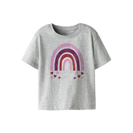 T-Shirt name it "NMFBELINA SS NREG TOP PB", M&auml;dchen, Gr. 122/128, light grau melange, Jersey, Obermaterial: 100% Baumwolle, meliert, unifarben, normal normal, Rundhals, Shirts T-Shirt