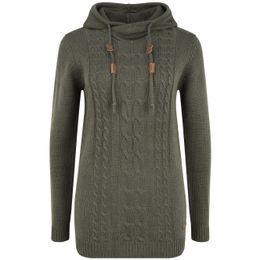 Strickjacke oxmo "Strickpullover OXCable", Damen, Gr. L, grau (dunkelgrau), Obermaterial: 100% Polyacryl PAN., Pullover Strickjacke