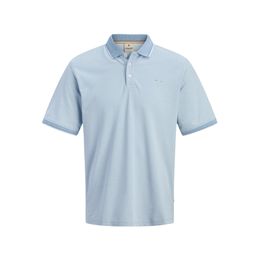 Jack & Jones PlusSize Poloshirt "JPRBLUALVES SS POLO PLS", Herren, Gr. 4XL, blau (ashley blau detail:melange), Jersey, Obermaterial: 50% Baumwolle, 50% Polyester, JACK & JONES PLUSSIZE, meliert, regular fit normal, ohne Ausschnitt, Shirts