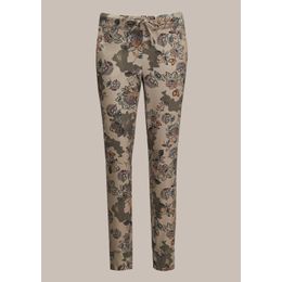 Madeleine Mode Jogger Pants MADELEINE "Druckhose Hose mit Blumenmuster", Damen, Gr. 36, N + K Gr, bunt (helltaupe, multicolor), Obermaterial: 88% Polyamid PA. 12% Elasthan EL., Modern, Hosen