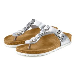 Zehentrenner Lascana "Sandale, Pantolette, offener Schuh, Sommerschuh", Damen, Gr. 37, silber (silberfarben), Obermaterial: 100% Lederimitat. Decksohle: 100% Rindsleder. Futter: 100% Textilmaterial. Laufsohle: 100% Synthetik, gl&auml;nzend, metallic, Schuhe Zehentrenner, gl&auml;nzende metallische Optik, Textil-Innenmaterial, aus Lederimitat