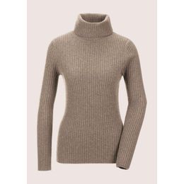 Madeleine Mode Longpullover MADELEINE "Kaschmirpullover Rollkragenpullover aus Kaschmir", Damen, Gr. 44, beige (cappuccino, melange), Obermaterial: 100% Kaschmir WS., Pullover Longpullover