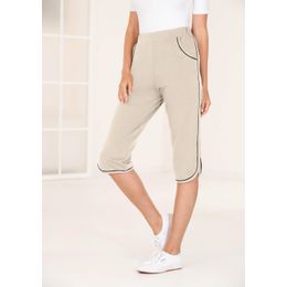 Stoffhose GOLDNER "Kurzgr&ouml;&szlig;e Bequeme Caprihose mit Schlupfbund und Taschen", Damen, Gr. 19, K-Gr, beige (stein, schwarz), Obermaterial: 60% Baumwolle CO. 35% Polyester PES. 5% Elasthan EL., Hosen Stoffhose