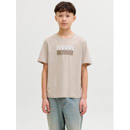 Jack & Jones T-Shirt JACK & JONES JUNIOR "JCOFUSION DOTS PRINT TEE SS CN JNR", Jungen, Gr. 164, pure cashmere, Single Jersey, Obermaterial: 100% Baumwolle, bedruckt, regular fit normal, Rundhals, Shirts T-Shirt