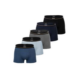 Boxershorts BOSS "Boxershort Trunk 5P Essential 5er Pack", Herren, Gr. L, blau (blau, grau, schwarz), Obermaterial: 95% Baumwolle CO. 5% Elasthan EL., Unterhosen