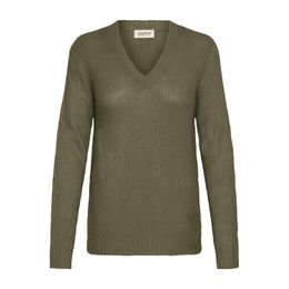 V-Ausschnitt-Pullover oxmo "V-Ausschnitt-Pullover OXFSINVI PU 1", Damen, Gr. L, gr&uuml;n (smokey olive melange), Obermaterial: 100% Polyacryl PAN., Pullover