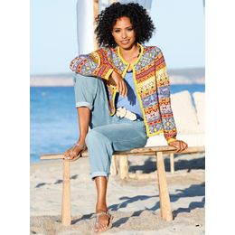 Strickjacke Heine, Damen, Gr. 34, bunt (limone, eisblau, gemustert), 50% Baumwolle, 50% Polyacryl, gemustert, mehrfarbig, Strickjacken Strickjacke, Topseller
