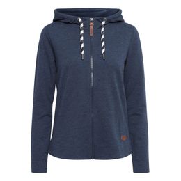 Kapuzensweatjacke oxmo "Kapuzensweatjacke OXWanda", Damen, Gr. S, blau (ins bl mel), Obermaterial: 60% Baumwolle CO. 40% Polyester PES., normal, ohne Ausschnitt, Sweatjacken