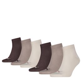 Kurzsocken Puma "Puma UNISEX QUARTER PLAIN 6P ECOM", Damen, Gr. 43-46, neutral, braun, Baumwolle, Baumwollmischung, Elasthan, Polyamid, elastisch, Socken, mit Rippb&uuml;ndchen