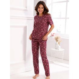 Schlafanzug, Damen, Gr. 40/42, dunkelrot, bedruckt, 100% Baumwolle, Homewear-Sets Schlafanzug