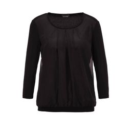 Kurzarmbluse GOLDNER "Chiffon-Shirt mit 3/4-Arm, Rundhals", Damen, Gr. 42, schwarz, Obermaterial: 95% Viskose CV. 5% Elasthan EL., Blusen