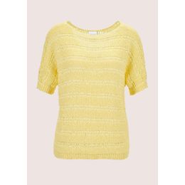Madeleine Mode Longpullover MADELEINE "Pullover B&auml;ndchen-Pullover mit Glanz-Effekt", Damen, Gr. 40/42, beige (vanille), Obermaterial: 55% Baumwolle CO. 45% Polyester PES., Modern, normal, Pullover Longpullover