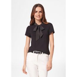 Madeleine Mode Kurzarmshirt MADELEINE "Blusenshirt Kurzarmoberteil mit Schluppe", Damen, Gr. 34, schwarz, Obermaterial: 95% Viskose CV. 5% Elasthan EL., Shirts