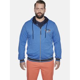 Kapuzensweatjacke CHARLES COLBY "Sweatjacke DUKE EDMUND", Herren, Gr. XL, blau (blau melange), normal, ohne Ausschnitt, Sweatjacken, mit kontrastfarbener Kapuze