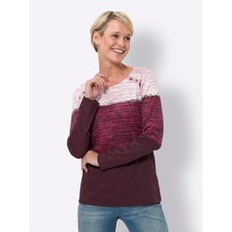 Langarmshirt Classic Basics "Rundhals-Shirt", Damen, Gr. 46, orchidee, burgund, bedruckt, 100% Baumwolle, gemustert, gestreift, mehrfarbig, Rundhals, Shirts Langarmshirt