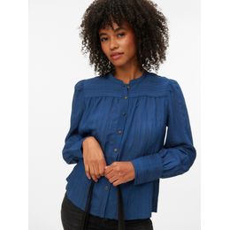 V&eacute;ro Moda Hemdbluse VERO MODA "VMISELLE L/S SHIRT WVN BTQ", Damen, Gr. L, schwarz denim, Web, Obermaterial: 80% Viskose, 20% Nylon, unifarben, regular fit normal, Blusen Hemdbluse, lange B&uuml;ndchen, Ton-in Ton Streifenmuster