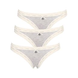 like it! String LIKE IT "3er Pack Damen String Kim", Damen, Gr. L, bunt (ivory grau), Stoff, Obermaterial: 95% Modal CMD. 5% Elasthan EL., Unterhosen String