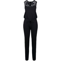 Jumpsuit Urban Classics "Urban Classics Damen Ladies Lace Block Jumpsuit", Damen, Gr. L, US-Gr&ouml;&szlig;en, schwarz, 95% Baumwolle, 5% Elasthan, unifarben, normal, Rundhals, Overalls Jumpsuit