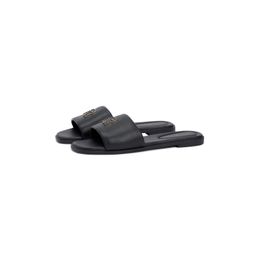 Pantolette Tommy Hilfiger "TH LOGO HARDWARE LEATHER MULE", Herren, Gr. 40, schwarz, Leder, unifarben, Schuhe Pantolette, Blockabsatz, Sommerschuh, Schlupfschuh mit stylischem Logoemblem