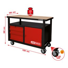 KS Tools Fahrbare Werkbank mit 3 Schubladen und 1 T&uuml;r (865.0101)