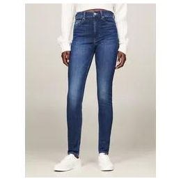 Tommy Hilfiger Skinny-fit-Jeans TOMMY JEANS "Sylvia High Rise Skinny", Damen, Gr. 32, L&auml;nge 30, blau (denim schwarz), Denim/Jeans, Obermaterial: 92% Baumwolle, 4% Elasthan, 4% Polyester, unifarben, skinny fit kn&ouml;chellang, Jeans, mit Logo-Badge