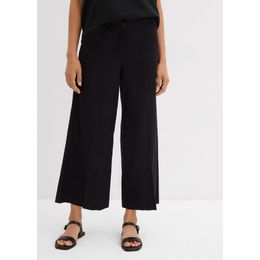bonprix Culotte mit elastischem Bund aus Viskose-Mix, schwarz, Gr.42, Kn&ouml;chellange Hose mit weitem Bein und mittelhohem Bund , seitlichen Taschen und aufgesetzter Ges&auml;&szlig;tasche. Frontverschluss mit Rei&szlig;verschluss und Knopf, aus Viskose