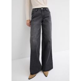 bonprix Wide-Leg-Jeans Mid Waist Low Stretch Full Length, schwarz, Gr.38, Wide-Leg-Jeans, Mid Waist, Full Length, 99% Baumwolle