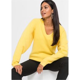 bonprix Oversize-Strick-Pullover, gelb, Gr.44/46 (L), Volumin&ouml;ser Oversize-Strick-Pullover mit Rippstrickdetails