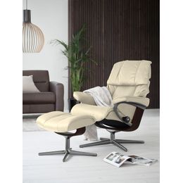 stressless "Reno" Set, Relaxsessel mit Hocker, mit Hocker, mit Cross Base, Gr&ouml;&szlig;e S, M & L, Holzakzent Braun