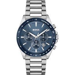Chronograph BOSS "STRIKE CHRONO", silber (silberfarben, blau), Armbanduhren, Herren, Chronograph, Quarzuhr, Armbanduhr, Herrenuhr, Edelstahlarmband, analog, Tag