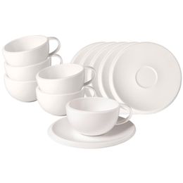 Villeroy & Boch Tasse VILLEROY & BOCH "Kaffeetassen mit Untertassen NewMoon 190 ml 6er Set wei&szlig;", wei&szlig;, 12 tlg., Porzellan, Trinkgef&auml;&szlig;e, Tasse
