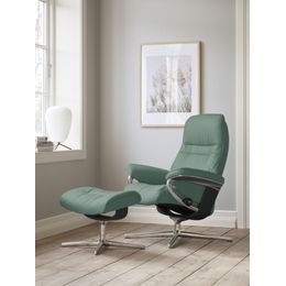 Relaxsessel stressless "Sunrise", gr&uuml;n (aqua gr&uuml;n paloma), B:92cm H:105cm T:80cm, Leder PALOMA: PALOMA ist ein durchgef&auml;rbtes Semianilin-M&ouml;belleder mit nat&uuml;rlicher Narbung., Sessel, Relaxsessel, mit Hocker, mit Cross Base, Gr&ouml;&szlig;e S, M & L, Holzakzent Schwarz