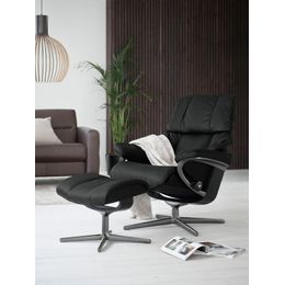 stressless "Reno" Set, Relaxsessel mit Hocker, mit Hocker, mit Cross Base, Gr&ouml;&szlig;e S, M & L, Holzakzent Schwarz