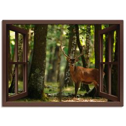 Artland "Fensterblick - Hirsch 4 - Wald" Fensterblick 1 Stk. tlg. auf Holzrahmen gespannt