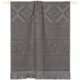 Handtuch Pad "HARLEM, 50x100 cm", schwarz (charcoal), B:50cm L:100cm, Frottee, Frottee, Handt&uuml;cher, Made in Europe, Ton in Ton gestreift, mit Ornamenten, mit Fransen