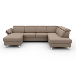 Sit & More Wohnlandschaft SIT & MORE "Vincenzo U-Form", braun (macchiato), B:317cm H:84cm T:93cm, Sofas, Wohnlandschaft, inklusive Kopfteilverstellung, wahlweise mit Bettfunktion, Bettkasten