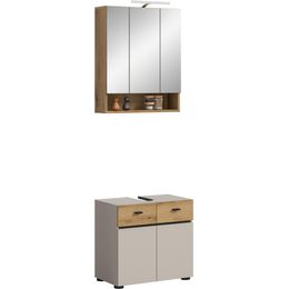 Badm&ouml;bel-Set Welltime "VANN, 2-teilige moderne Badkombination, inkl. Beleuchtung", kaschmir, evoke oak nachbildung, schwarz, B:60cm H:191cm T:35cm, Holzwerkstoff, Kastenm&ouml;bel-Sets, Badm&ouml;bel-Set, Bad-Kombination, Bad-M&ouml;bel, Badezimmer, Kombination, Kombi, Bad-Set