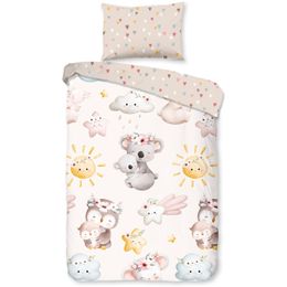 Babybettw&auml;sche Good Morning "Hugss", beige (sand), B/L: 100cm x 135cm, 1 Stk., 1 Stk., Renforc&eacute;, B/L: 60cm x 40cm, 2 Stk., Renforc&eacute;, Obermaterial: 100% Baumwolle, Bettw&auml;sche, Baumwolle, Renforc&eacute;, 2 Teilig, Wendeoptik, Kind, Baby, M&auml;dchen, Tiere