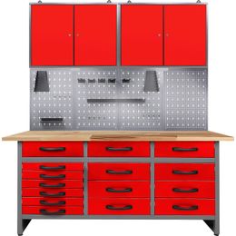 Werkstatt-Set ONDIS24, rot (anthrazit, rot), B:160cm H:205cm T:60cm, Metall, Werkb&auml;nke, 160 cm, mit LED