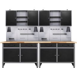 Werkstatt-Set ONDIS24 "Werner", schwarz, B:240cm H:205cm, Massivholz, Metall, Werkb&auml;nke, 240 cm, mit LED