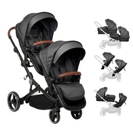 Zwillings-Kombikinderwagen BABYGO "Twinner Set, Grey melange", Kinder, grau (grau melange), Aluminium, Polyester, Kinderwagen, inkl. 2 Regenhauben, Wickeltasche