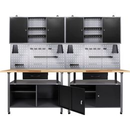 Werkstatt-Set ONDIS24 "Klaus mit LED", schwarz (anthrazit, schwarz, grau), B:240cm H:205cm T:60cm, Metall, Werkb&auml;nke, 240 cm